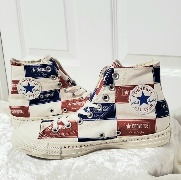 Converse | Shoes | Converse Cream Bold Branding High Tops | Poshmark